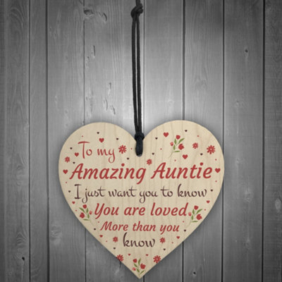 Red Ocean Amazing Auntie Gift Wooden Heart Christmas Birthday Gift For ...