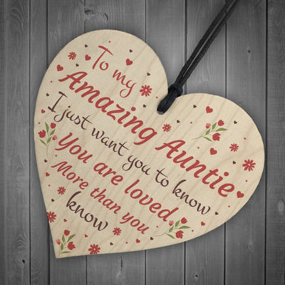 Red Ocean Amazing Auntie Gift Wooden Heart Christmas Birthday Gift For ...