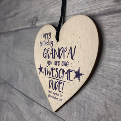 Red Ocean Awesome Dude Funny Happy Birthday Shabby Chic Wooden Heart ...