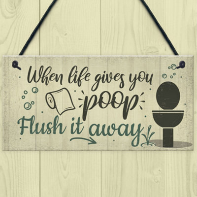 Red Ocean Bathroom Sign Shabby Chic Funny Poop Toilet Loo Door Sign ...