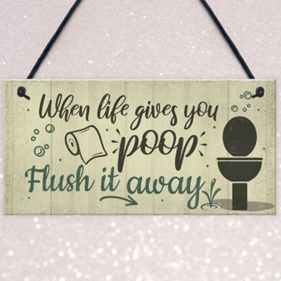 Red Ocean Bathroom Sign Shabby Chic Funny Poop Toilet Loo Door Sign ...