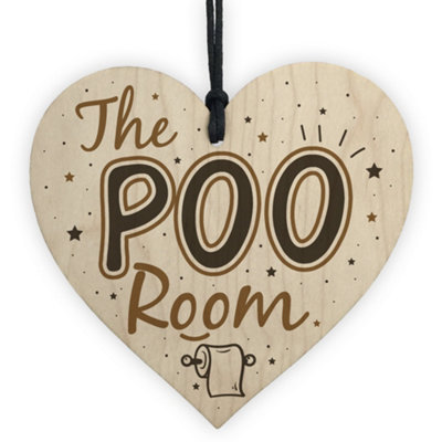 Red Ocean Bathroom Toilet Sign The Poo Room Funny Chic Wooden Heart ...