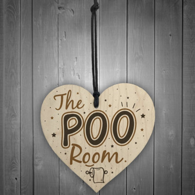 Red Ocean Bathroom Toilet Sign The Poo Room Funny Chic Wooden Heart ...