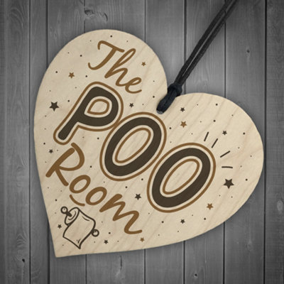Red Ocean Bathroom Toilet Sign The Poo Room Funny Chic Wooden Heart ...