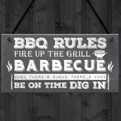 Red Ocean BBQ Barbecue Rules Garden Wall Plaque Pub Bar Home Sign Man ...