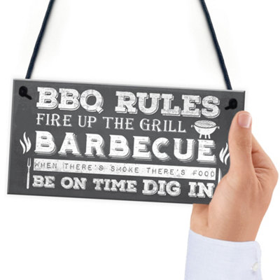 Red Ocean BBQ Barbecue Rules Garden Wall Plaque Pub Bar Home Sign Man ...