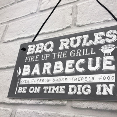 Red Ocean BBQ Barbecue Rules Garden Wall Plaque Pub Bar Home Sign Man ...