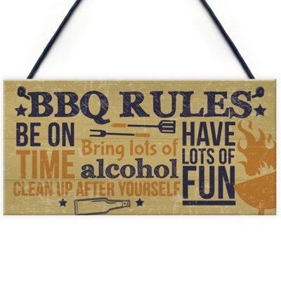 Red Ocean BBQ Rules Wall Plaque Garden Shed Kitchen Pub Barbecue Sign ...
