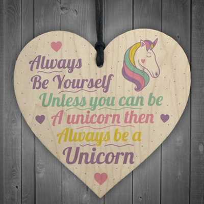 Red Ocean Be Yourself Unicorn Wall Bedroom Wooden Heart Girl Room Sign ...