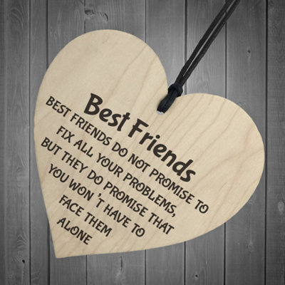 RED OCEAN BEST FRIENDS FACE PROBLEMS TOGETHER WOODEN HANGING HEART PLAQUE