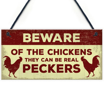 Red Ocean Beware Of The Chickens Sign For Gate Chicken Coop Hen House ...