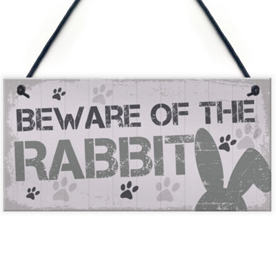 Red Ocean Beware Rabbit Home Door Funny Sign Hutch Accessories Novelty ...