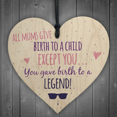 Red Ocean Birth To A Legend Mum Wooden Hanging Heart Mothers Day Cute ...