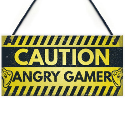 Red Ocean Caution Angry Gamer Hanging Door Sign Gamer Gifts Gamer ...