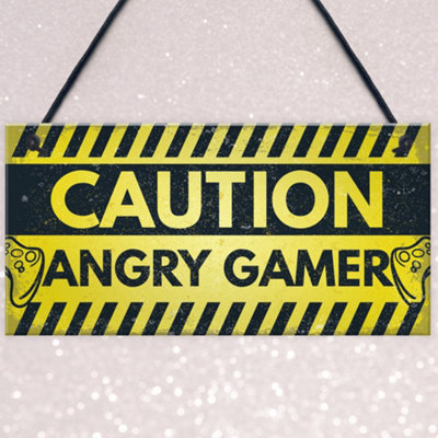 Red Ocean Caution Angry Gamer Hanging Door Sign Gamer Gifts Gamer ...