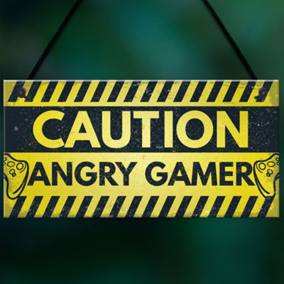 Red Ocean Caution Angry Gamer Hanging Door Sign Gamer Gifts Gamer ...