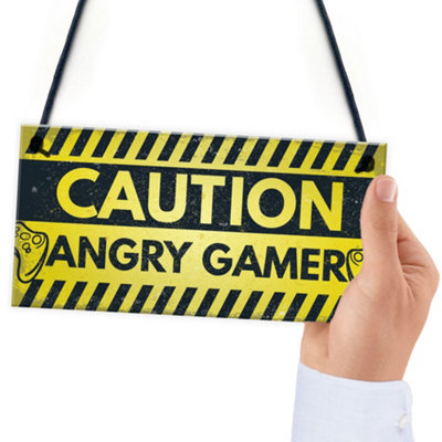 Red Ocean Caution Angry Gamer Hanging Door Sign Gamer Gifts Gamer ...