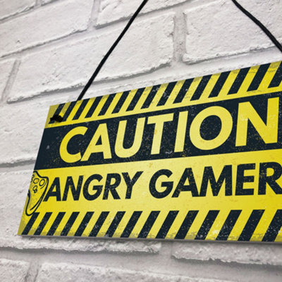 Red Ocean Caution Angry Gamer Hanging Door Sign Gamer Gifts Gamer ...