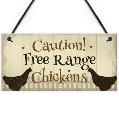 Red Ocean Caution Free Range Chickens Garden Signs Funny Novelty ...