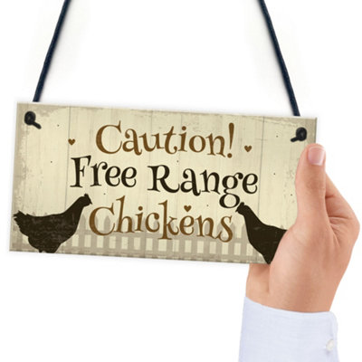 Red Ocean Caution Free Range Chickens Garden Signs Funny Novelty ...