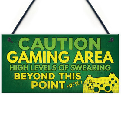 Red Ocean Caution Gaming Area Novelty Gamer Accessories Gift For Son ...