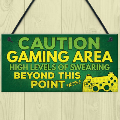 Red Ocean Caution Gaming Area Novelty Gamer Accessories Gift For Son ...