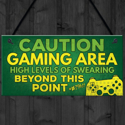 Red Ocean Caution Gaming Area Novelty Gamer Accessories Gift For Son ...
