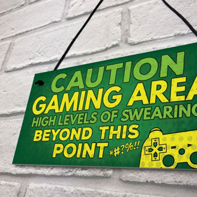 Red Ocean Caution Gaming Area Novelty Gamer Accessories Gift For Son ...