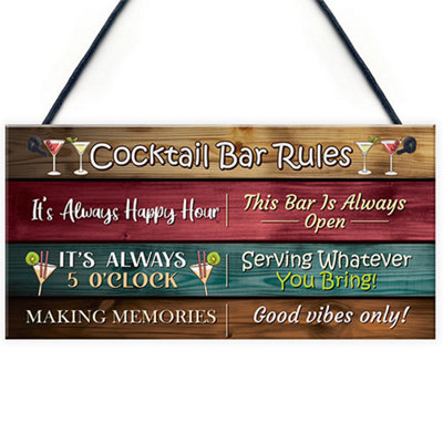 Red Ocean Cocktail Bar Rules Novelty Sign For Home Bar - Hanging Garden ...