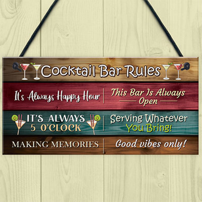 Red Ocean Cocktail Bar Rules Novelty Sign For Home Bar - Hanging Garden ...