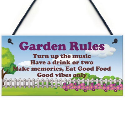 Red Ocean Cool Garden Rules Sign Hanging Shed Summerhouse Plaque Garden ...