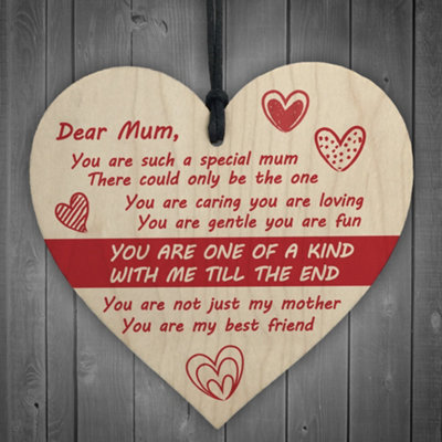Red Ocean Dear Mum Wooden Hanging Heart Mothers Day Gifts Sign Present ...