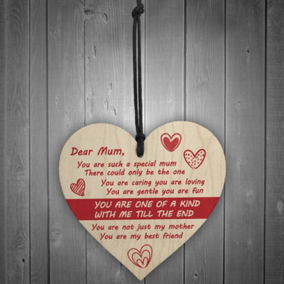 Red Ocean Dear Mum Wooden Hanging Heart Mothers Day Gifts Sign Present ...