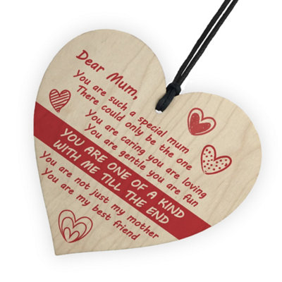 Red Ocean Dear Mum Wooden Hanging Heart Mothers Day Gifts Sign Present ...
