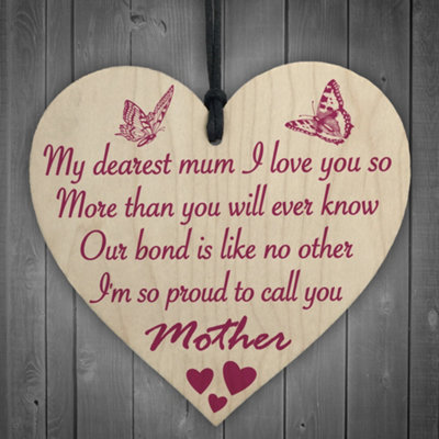 Red Ocean Dearest Mum Love You Wooden Hanging Heart Mothers Day Gift ...