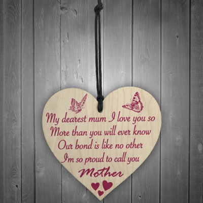 Red Ocean Dearest Mum Love You Wooden Hanging Heart Mothers Day Gift ...