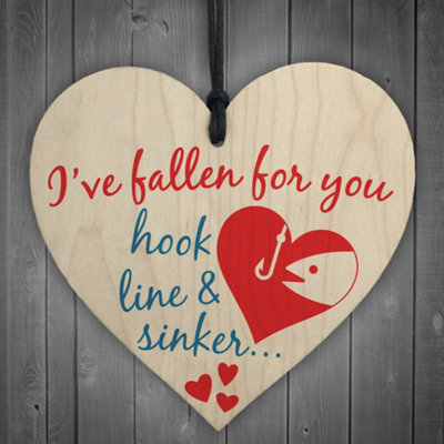Red Ocean Fallen For You Hook Line Sinker Wooden Hanging Heart | DIY at B&Q