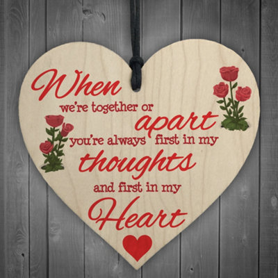 Red Ocean First In My Thoughts First In My Heart Wooden Hanging Heart