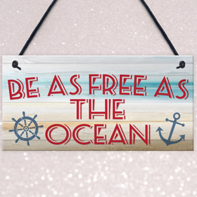 Red Ocean Free As The Ocean Nautical Seaside Marine Theme Hanging ...