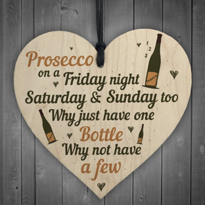 Red Ocean Friday Night Prosecco Wooden Heart Funny Classy Drinking Bar ...