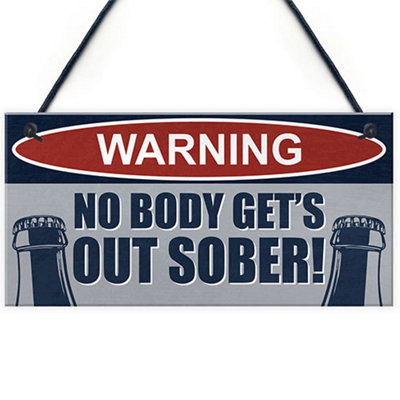 Red Ocean Funny Bar Sign NOBODY GETS OUT SOBER Hanging Sign Man Cave ...