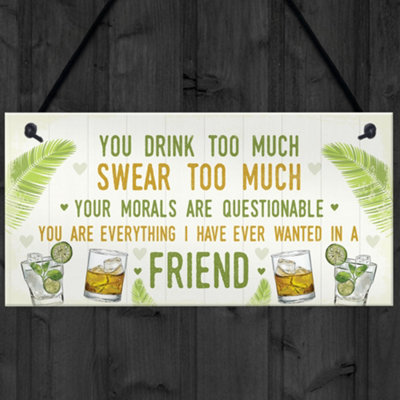 Red Ocean Funny Best Friend Friendship Sign Drink Too Much Gin Vodka ...