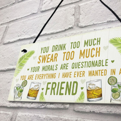 Red Ocean Funny Best Friend Friendship Sign Drink Too Much Gin Vodka ...