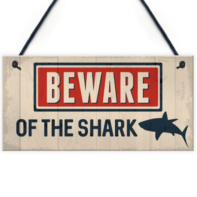 Red Ocean Funny Beware Of The Shark Hot Tub Pool Jacuzzi Sign Novelty ...