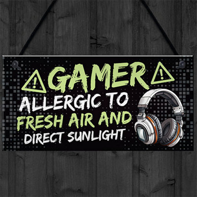 Red Ocean Funny Gamer Sign Games Room Accessories Boys Bedroom Gaming ...