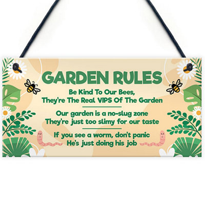 Red Ocean Funny Garden Humour With A Garden Rules Sign - Perfect ...