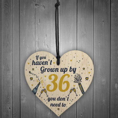 Red Ocean Funny Happy Birthday 36 Wood Heart Man Wife Brother Sister ...