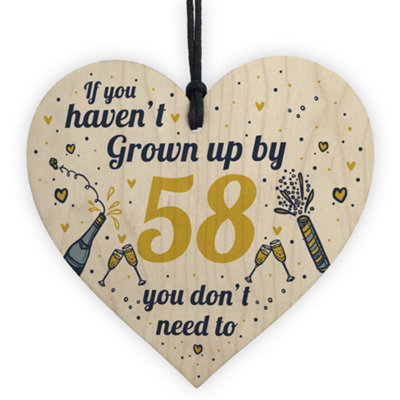 Red Ocean Funny Happy Birthday 58 Wood Heart Man Wife Grandma Grandad ...