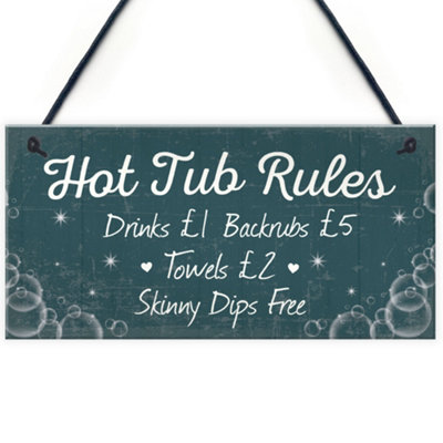 Red Ocean Funny Hot Tub Rules Novelty Hanging Garden Shed Plaque ...