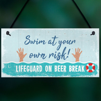 RED OCEAN FUNNY HOT TUB SIGN SUMMER HOUSE GARDEN SIGN POOL JACUZZI ...